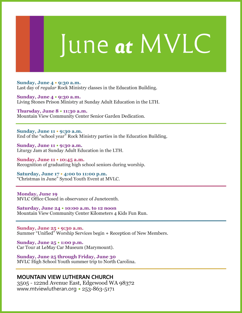 June at MVLC – Mountain View Lutheran Church