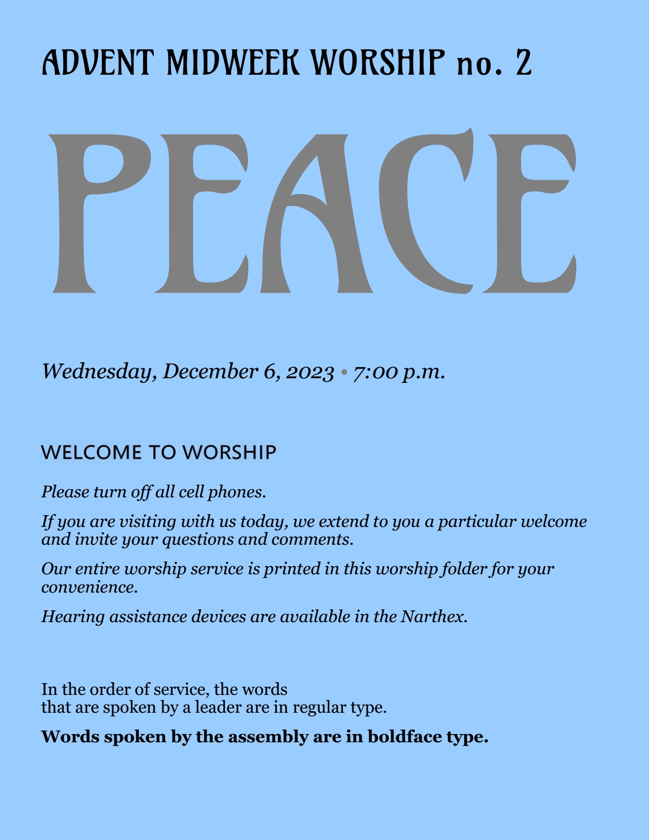 Advent Midweek Worship: Peace – Mountain View Lutheran Church
